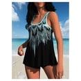 Black with Turquoise Radiant Line Print Swimdress Tankini Swimsuit 2 ...