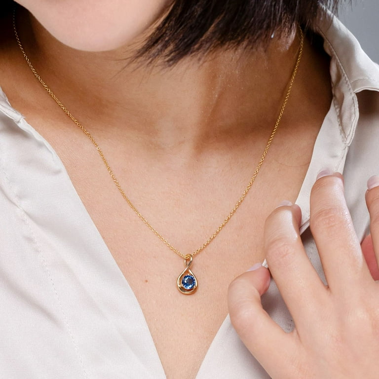 ANGARA Natural Solitaire Round Sapphire Infinity Twist Pendant in 14K Yellow Gold for Women Size 5mm September Birthstone Anniversary Jewelry