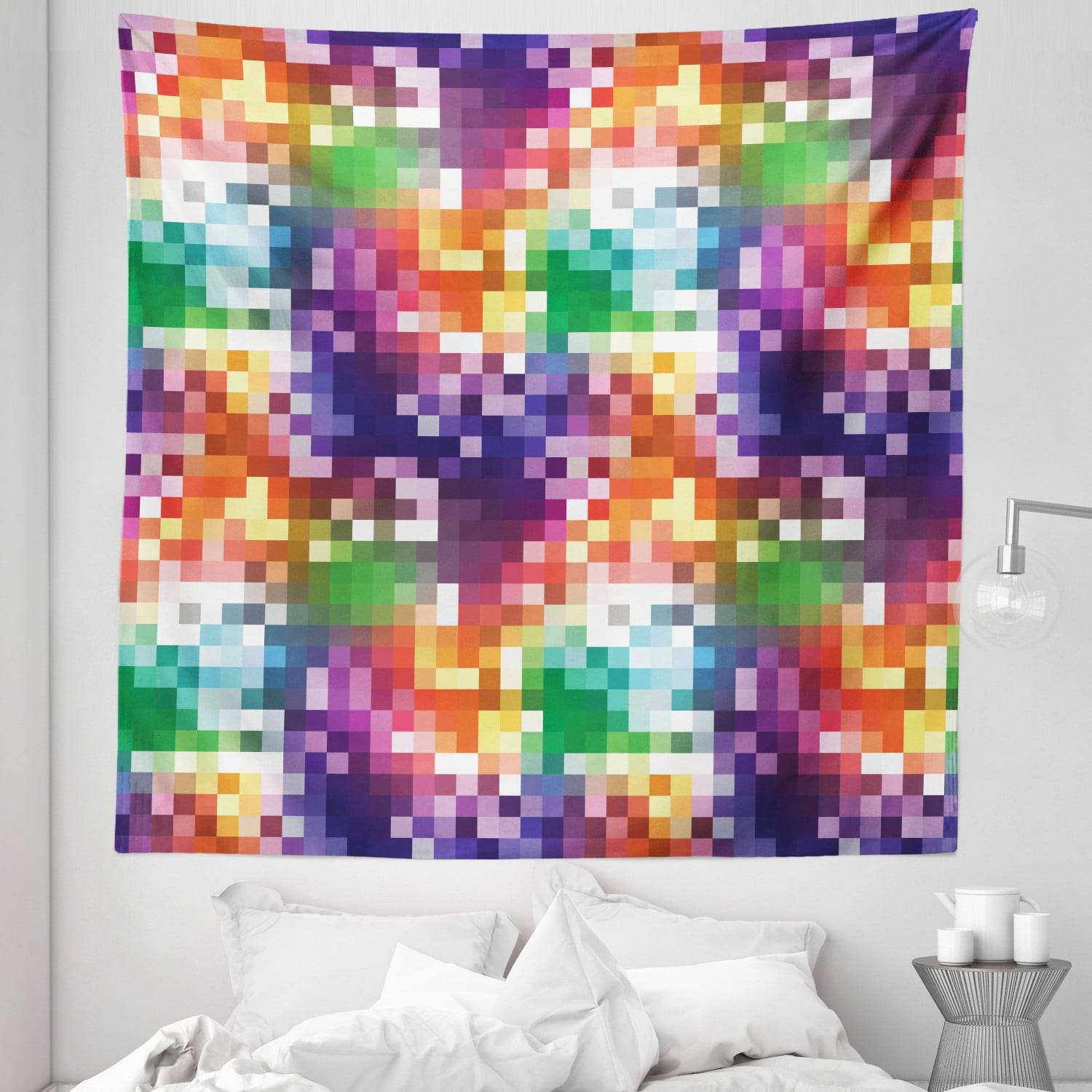 Colorful Tapestry, Mosaic Rainbow Colored Checkered Squares Abstract ...