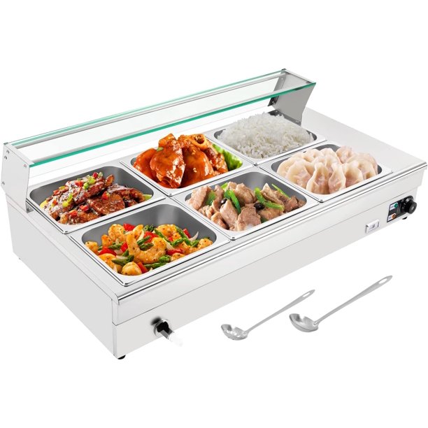 Miumaeov 110V Electric Food Warmer 6 Pan x 1/2 GN Steam Table Buffet ...
