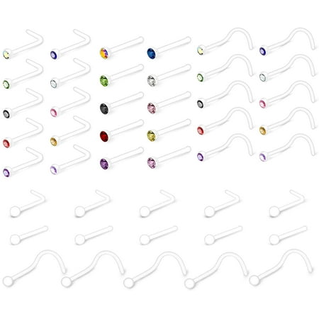 HTWW 20G Clear Nose Rings Studs for Work Plastic Nose Retainer Small L ...