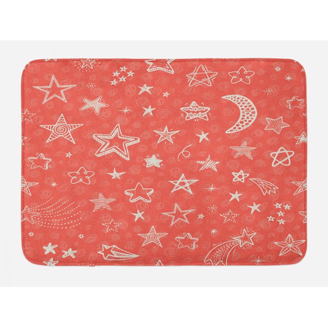 Star Bath Mat, Moon and Stars Theme Pattern Starry Night Shooting Stars ...
