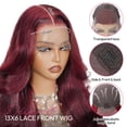 26 Inch 13x6 99j Burgundy Wig Human Hair 200 Density Wave Lace Front ...