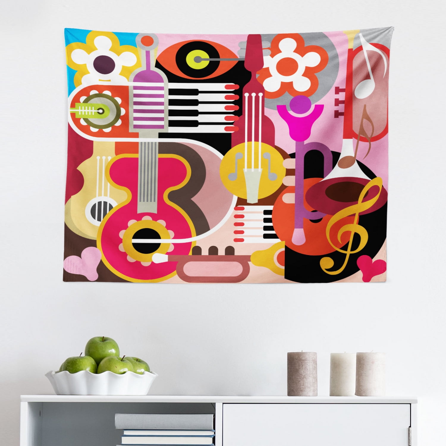 Music Tapestry, Young Lady Listening to Music Earphones Smiling Close ...