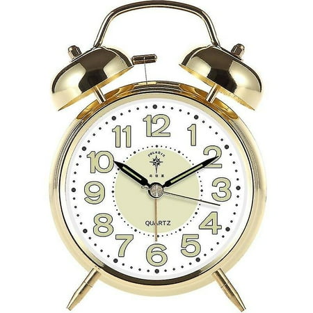 Alarm Clock Bells On Top Heavy Sleepers Loud Gold Round Desk Clock ...