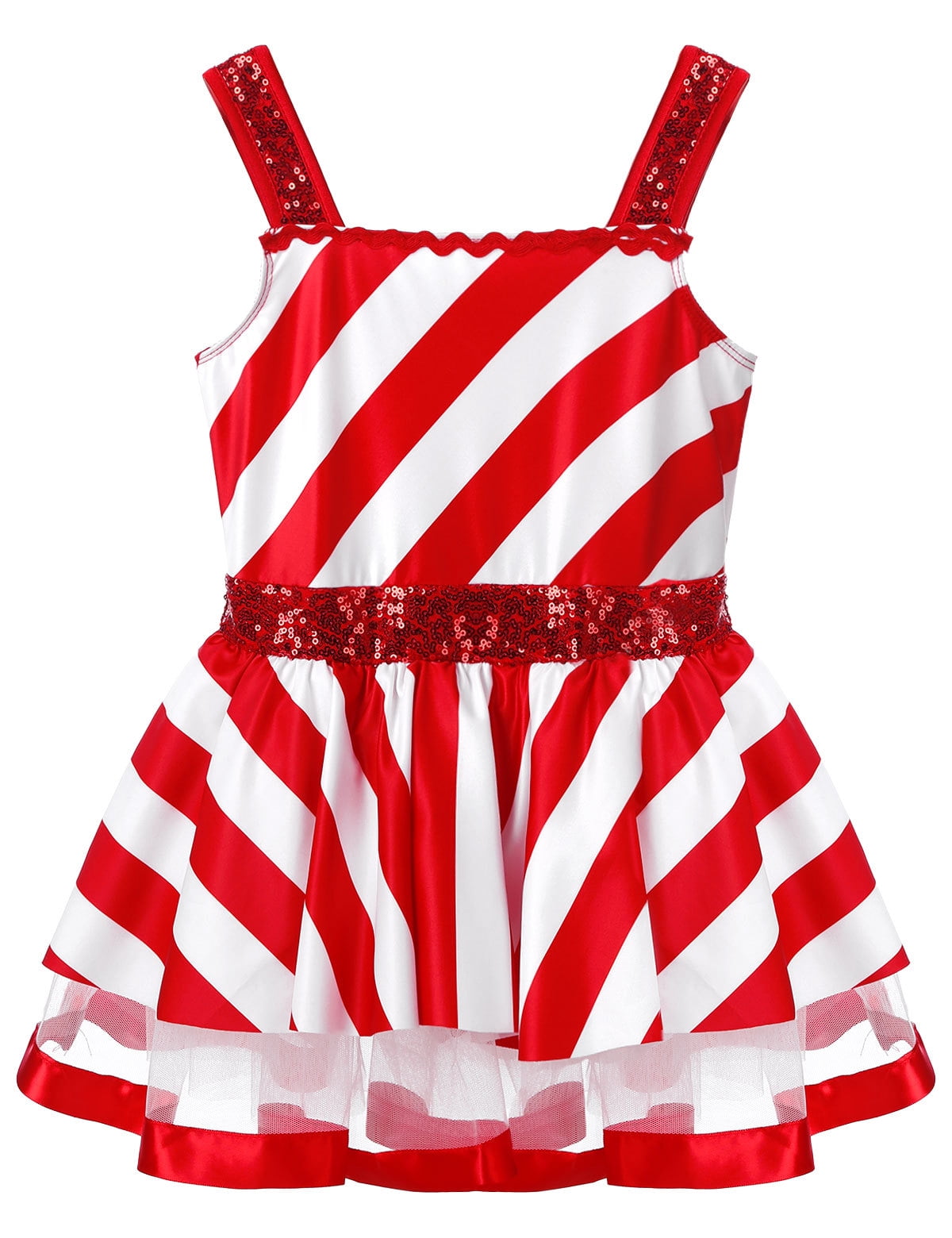 Aislor Kids Girls Shiny Sequins Striped Tutu Leotard Christmas Dance ...