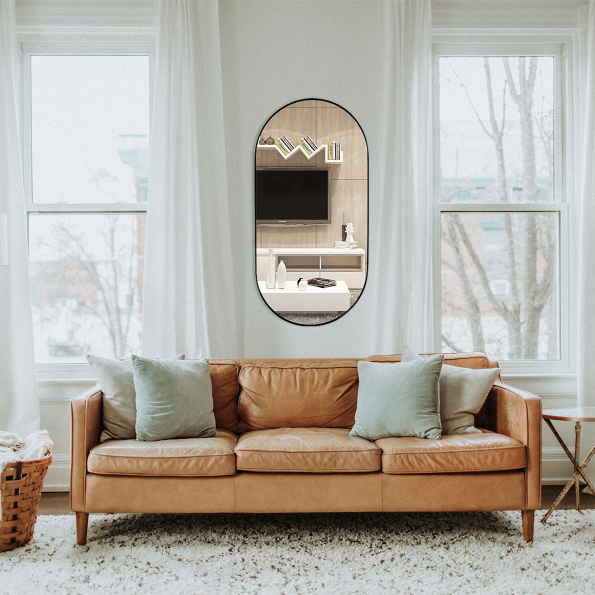 TEHOME 20x40" Brushed Nickel Metal Framed Oval Capsule Bathroom Mirror ...