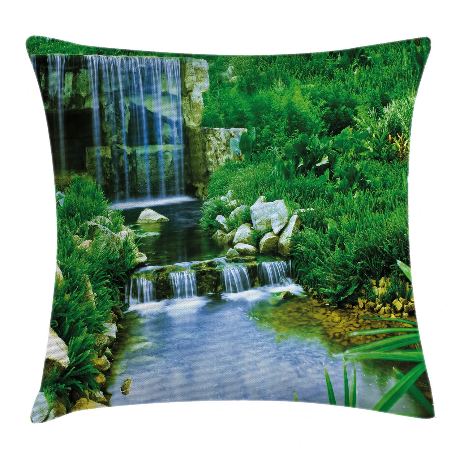 Nature Throw Pillow Cushion Cover, Waterfall Flowing down the Rocks ...