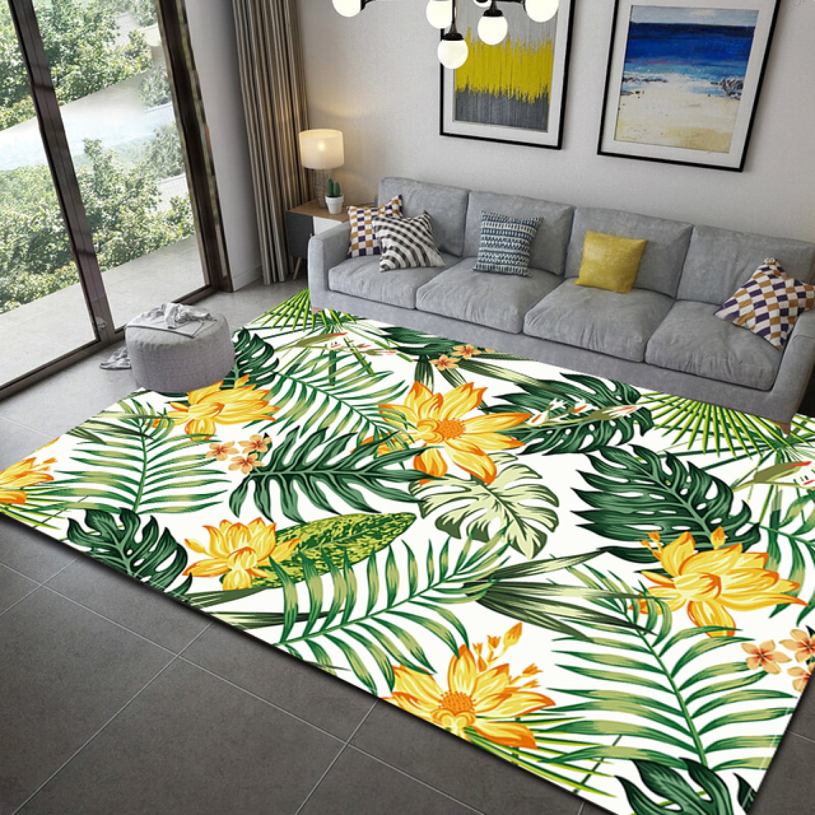 Tropical Palm Tree Leaf Jungle Rugs Non Slip Area Rug For Living Dining ...