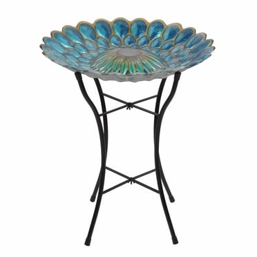 Gardener's Select GSA14BFG01C Mosaic Fish Glass Bird Bath and Stand ...