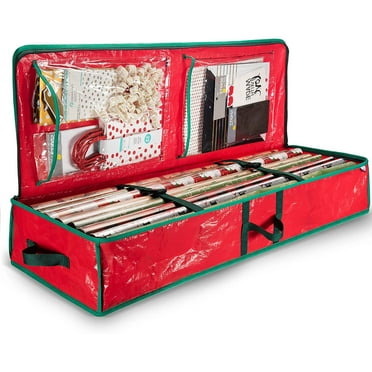 Elf Stor 40 Inch Tall Wrapping Paper Storage Box with Lid, Red ...