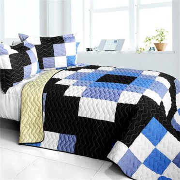 Checkers - 3 Pieces Vermicelli-Quilted Patchwork Quilt Set Full & Queen ...