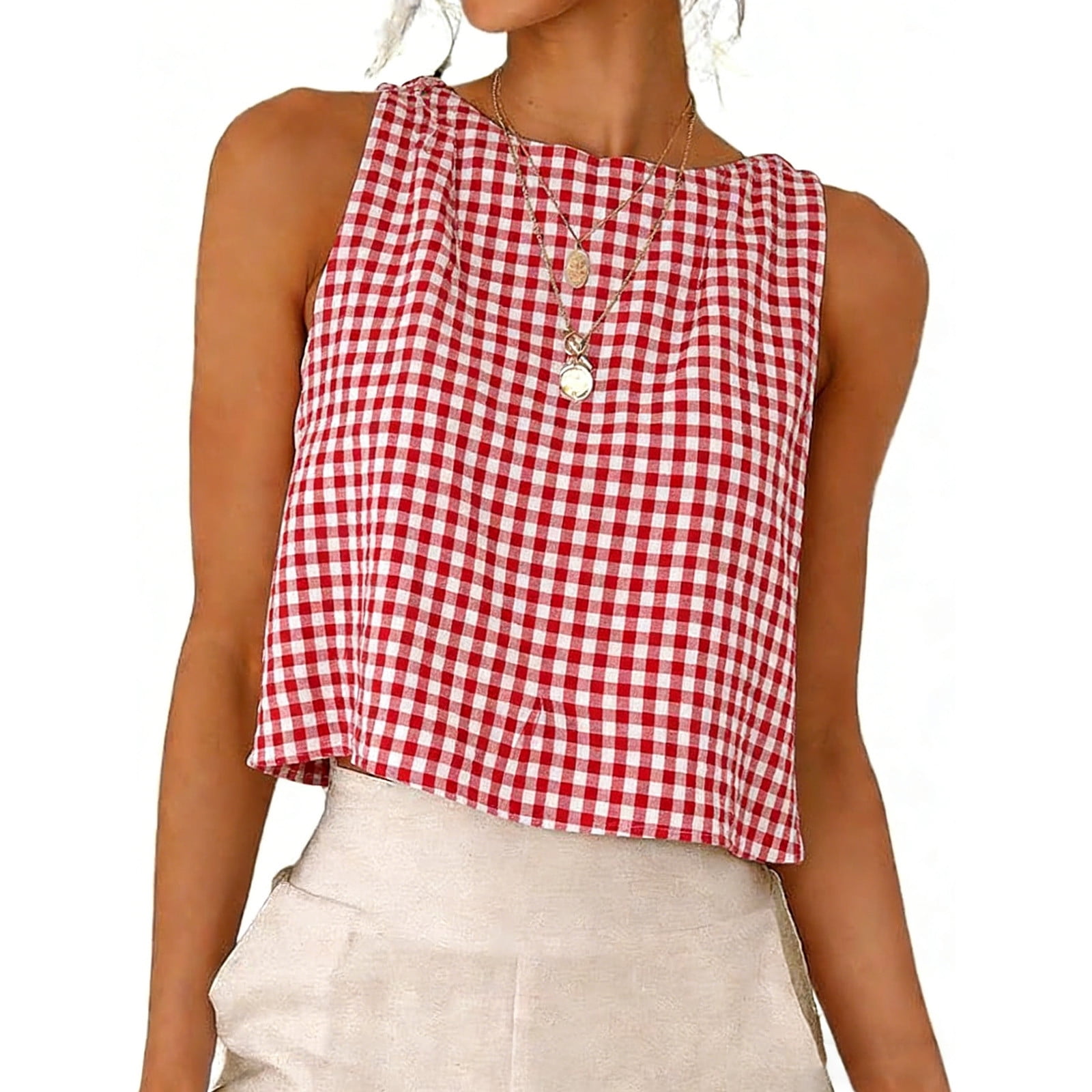 Click here for Unbranded Sleeveless Top For Women Round Neck Plai... prices