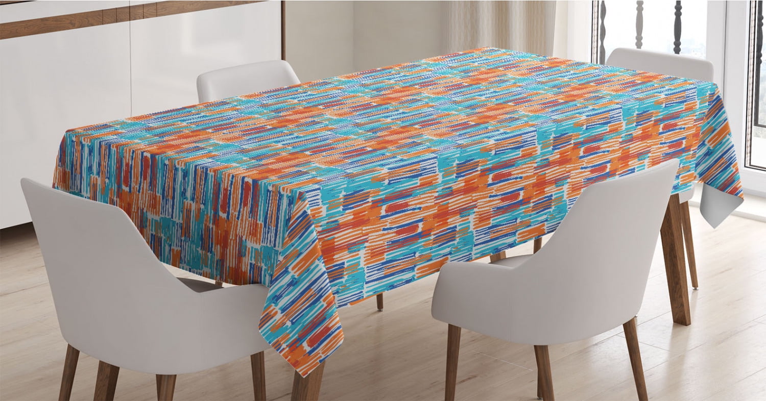 Abstract Tablecloth, Vertical Stripes in Various Colors Grunge Brush ...