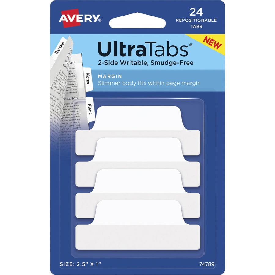 Avery; Ultra Tabs Repositionable Margin Tabs - 24 Tab(s) - 6 Tab(s)/Set ...