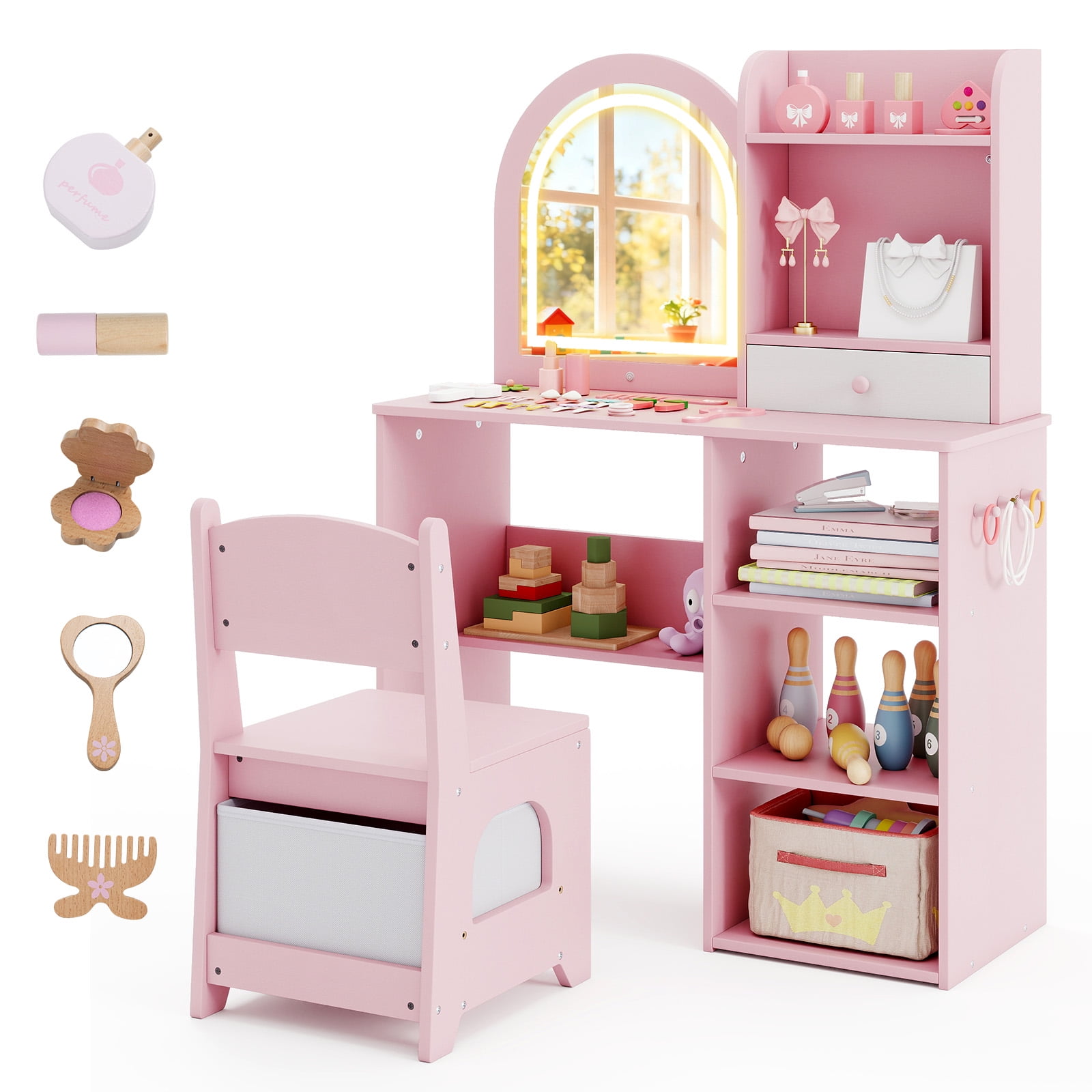 Click here for Gymax Kids Vanity Set Princess Girls Makeup Vanity... prices