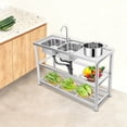 3 Tiers Double Bowl Commercial Restaurant Kitchen Sink Set Rectangular ...