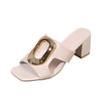 Samdudou Mules for Women Wide Strap Metal Ornament Chunky Heel Open Toe ...