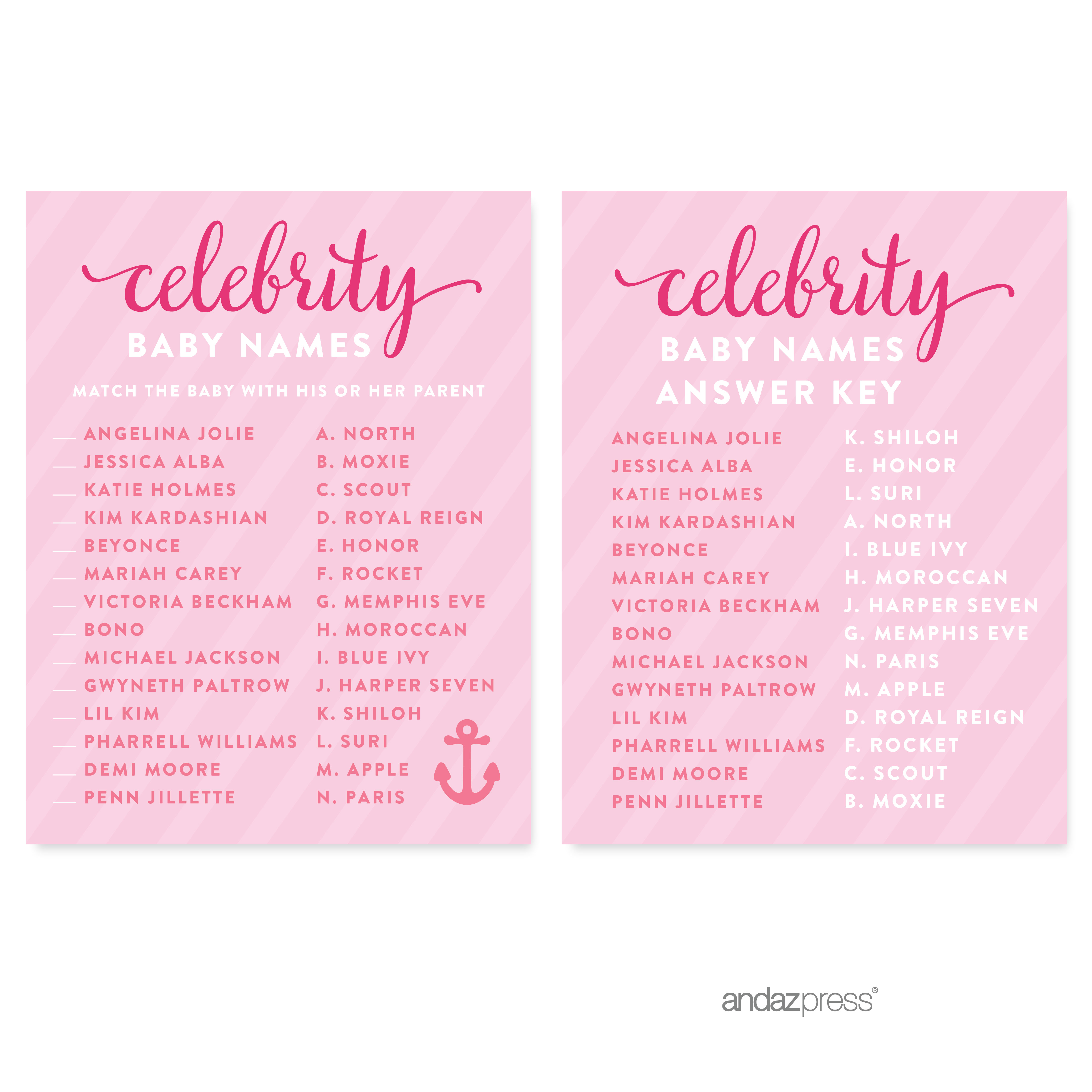 Celebrity Name Game Pink Girl Nautical Baby Shower Games Request Cards Celebrity Name Game Pink Girl Nautical Baby Shower Games Request Cards