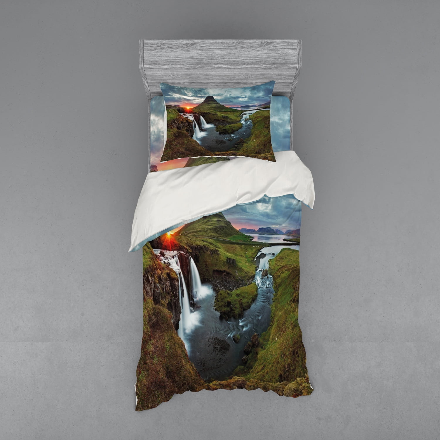 Ambesonne Nature Bedding Set 3 Pcs, Cascade Stream Wildlife, Twin ...