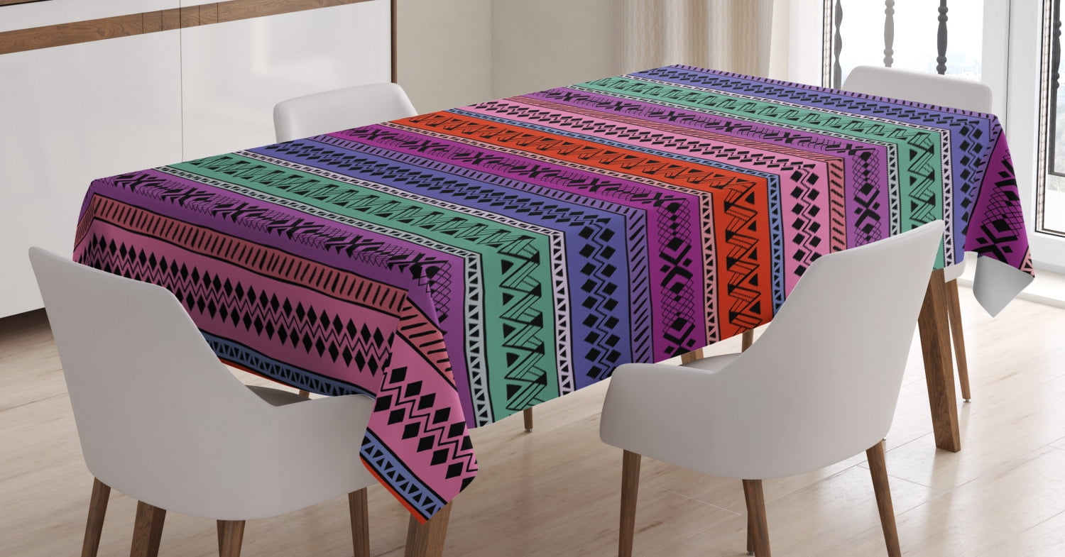 Asian Tablecloth, Geometric Abstract Tribal Pattern on Horizontal ...
