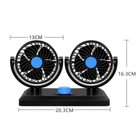 Dual Head Fan Car Automotive 12V Rotation car 360 Degree Rotation ...