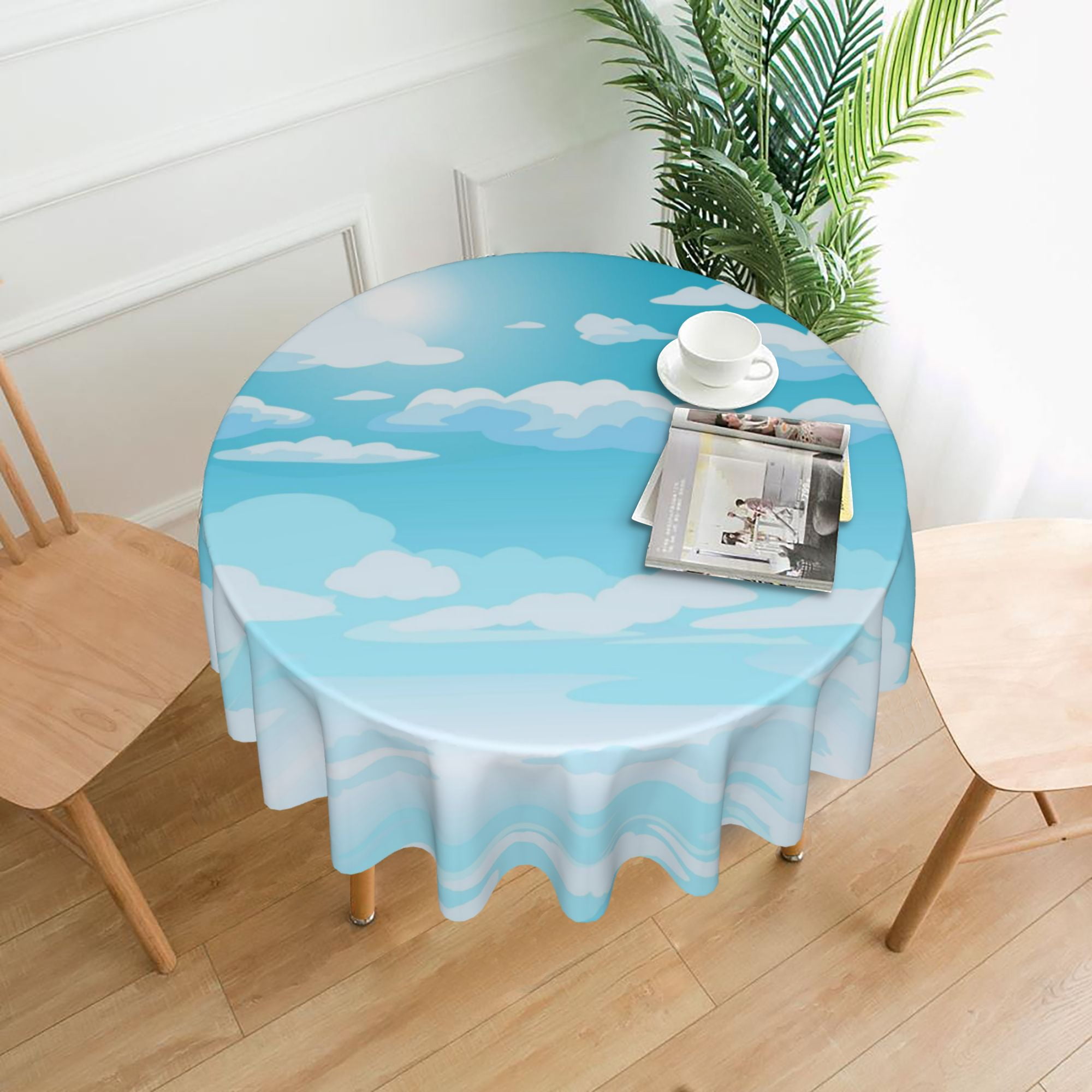 ZICANCN Round Table Cloths 60 Inch, White Sky \r\nFluffy Clouds Table ...