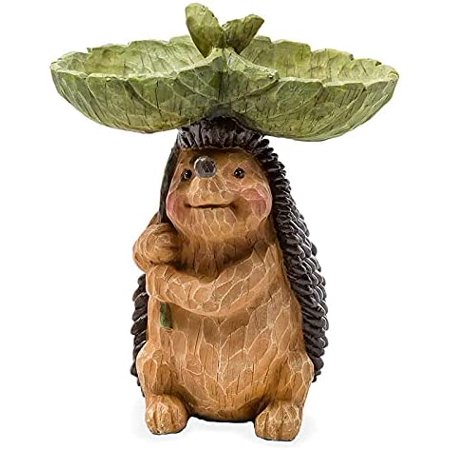 Carved Hedgehog Birdbath Animal Statue Outdoor Birdfeeder Resin ...