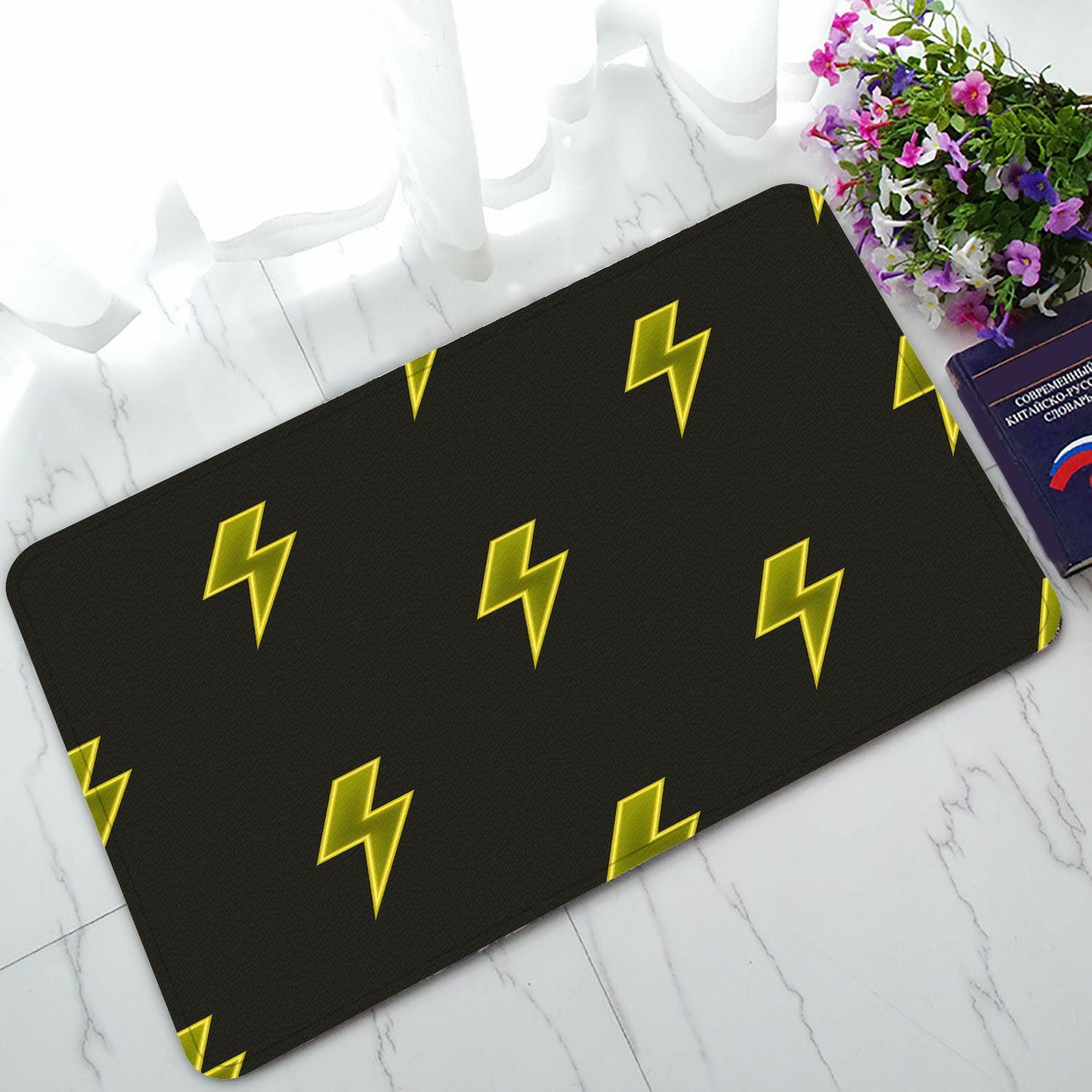 ECZJNT Yellow neon lightning bolt pattern on dark brown Doormat Bath ...