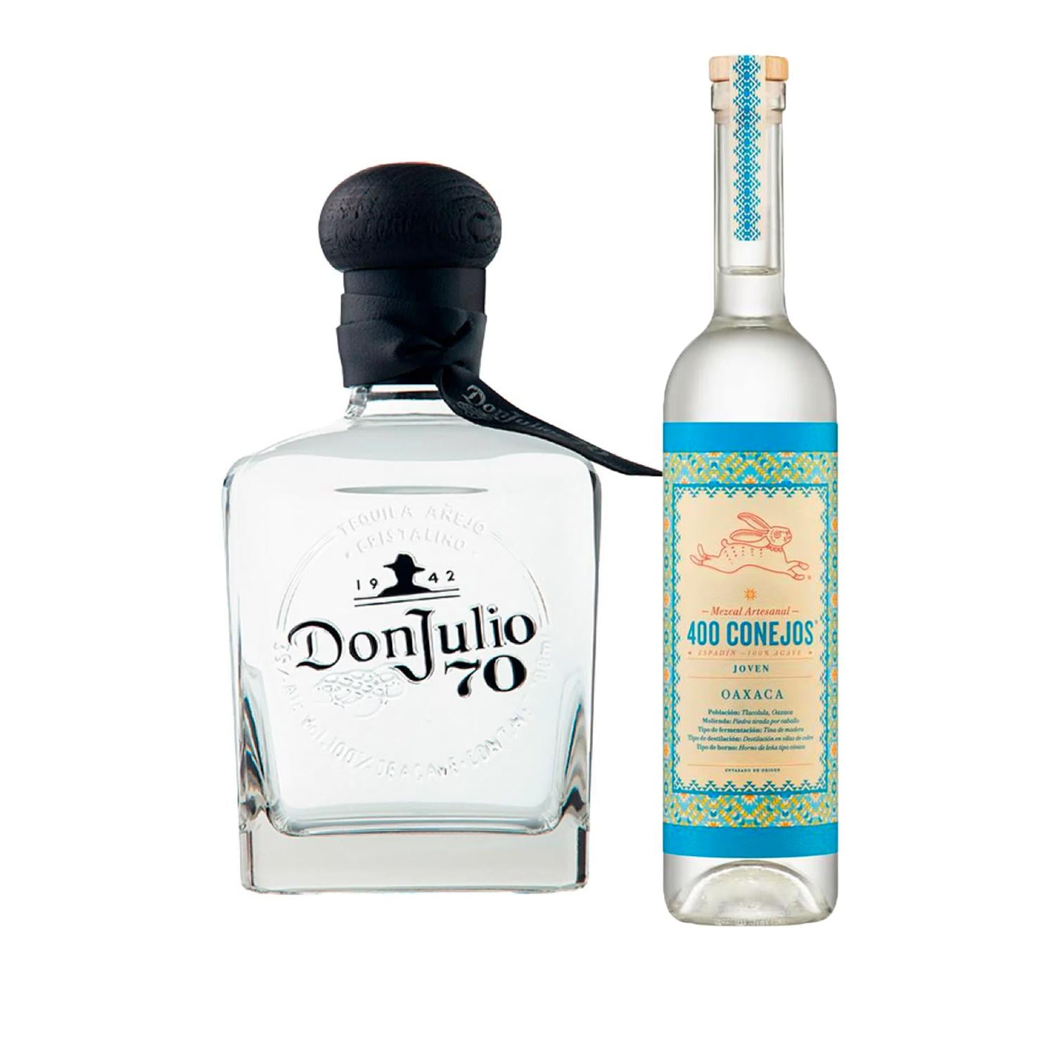 Tequila Don Julio 70 Cristalino Añejo 700 mL + Mezcal 400 Conejos Joven ...