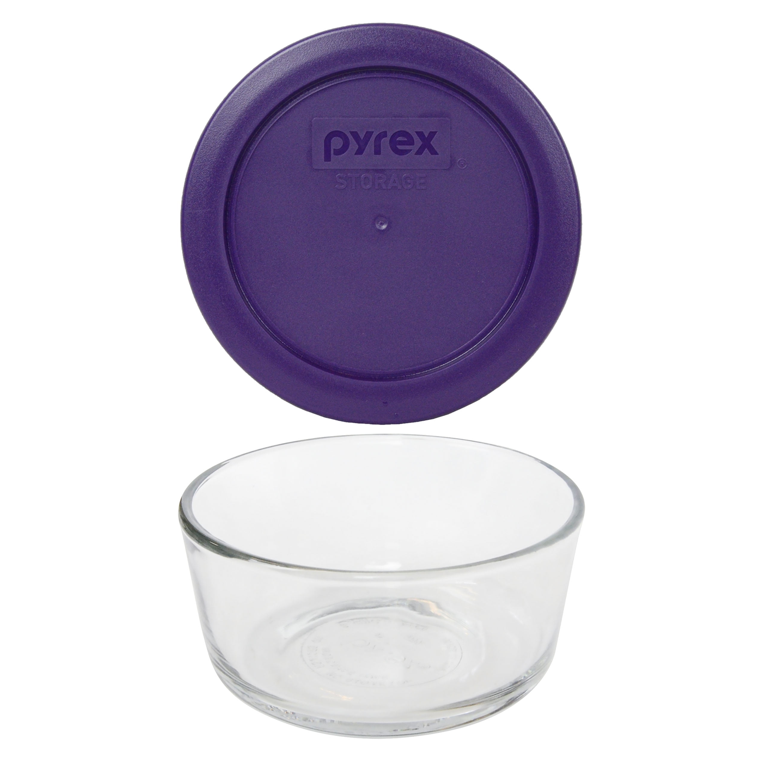 Pyrex Simply Store 7200 2-Cup Glass Storage Bowl w/ 7200-PC 2-Cup Plum ...