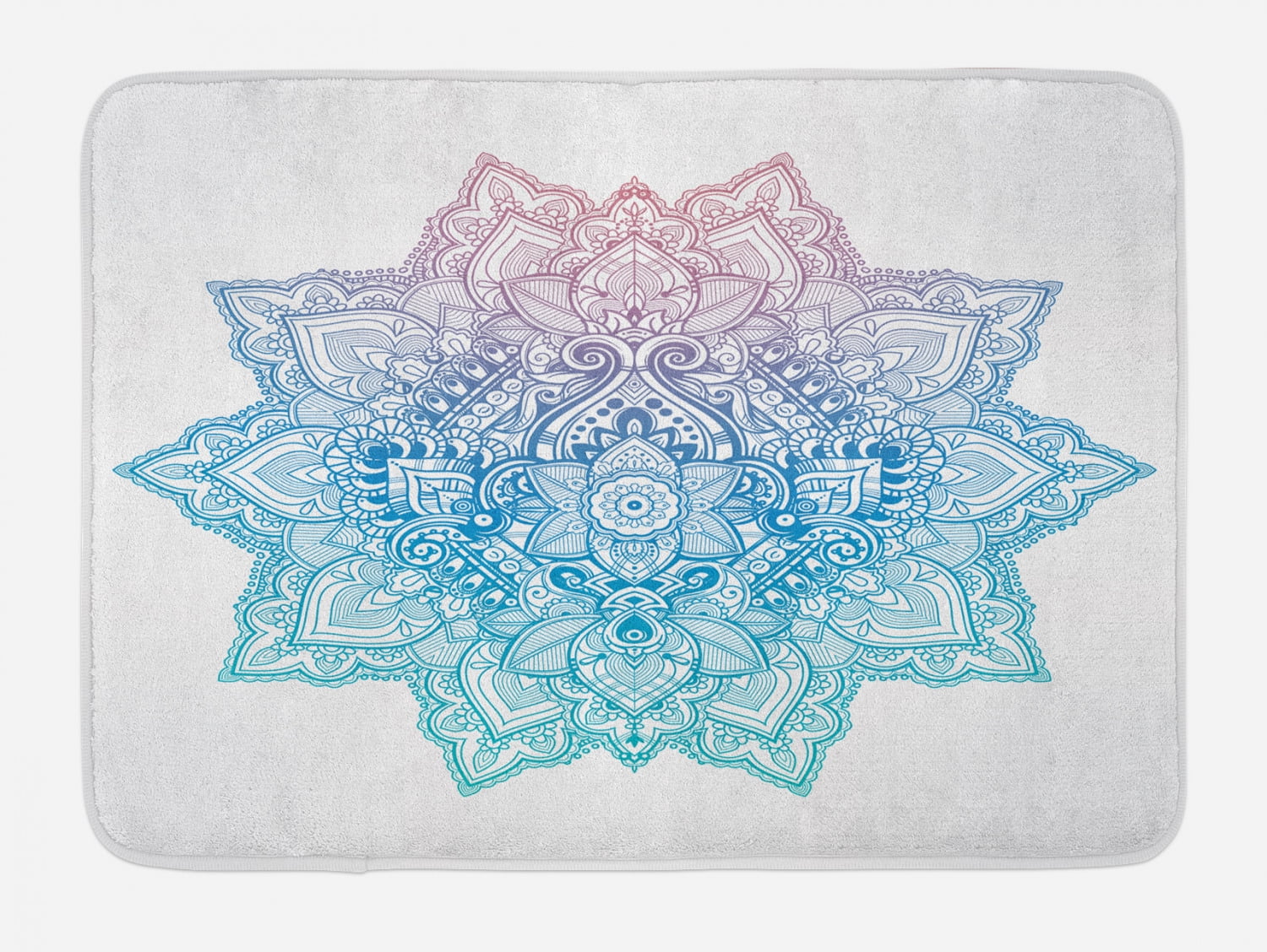 Lotus Bath Mat, Bohemian Tattoo Style Zen Pastel Toned Mandala Abstract ...