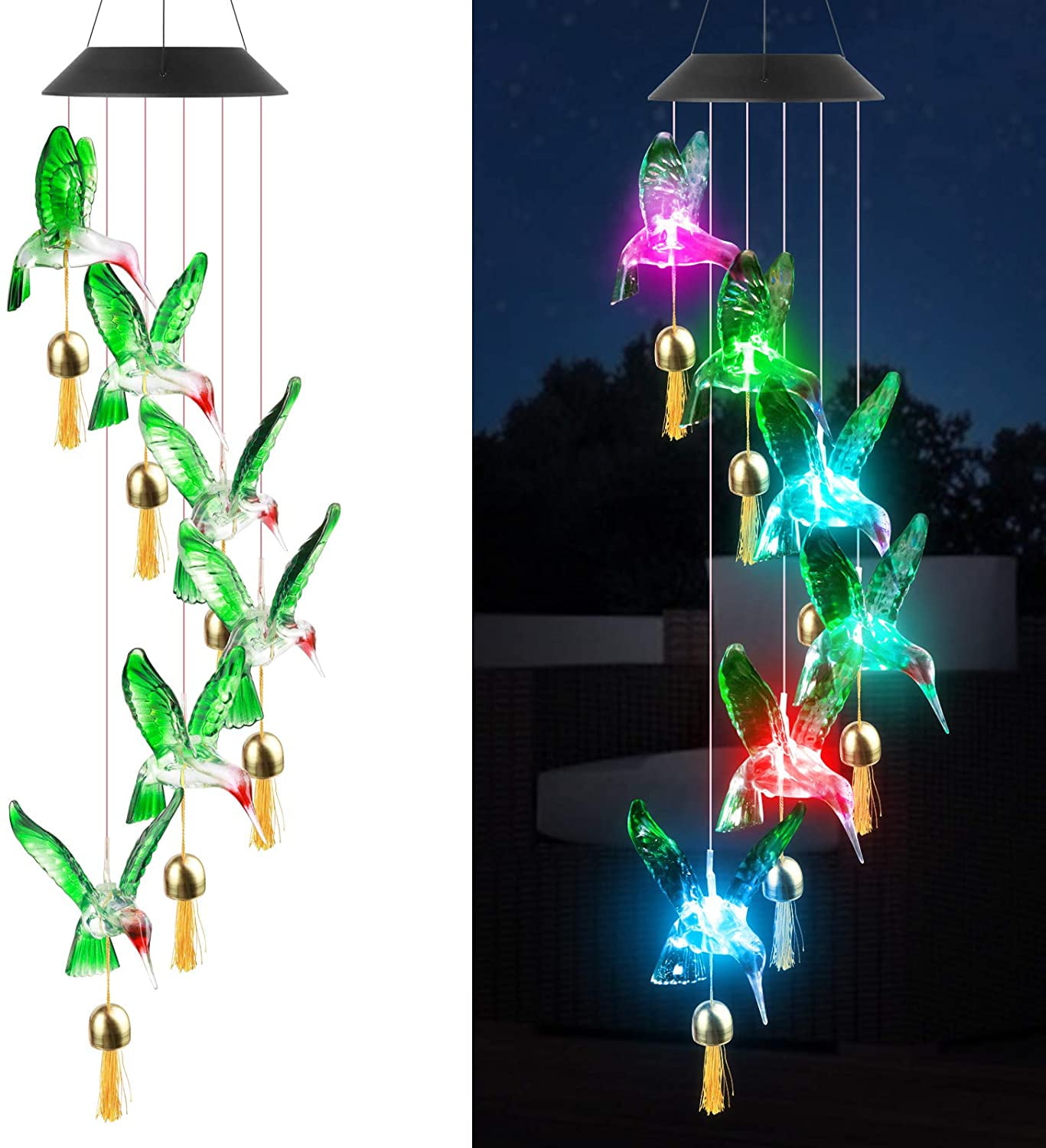 Solar Wind Chimes for Outside Hummingbird, Changing Color Wind Chimes ...