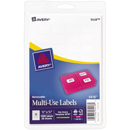 Avery White Removable Print/Write Labels .5"X.75" 1008/Pkg- | Walmart ...
