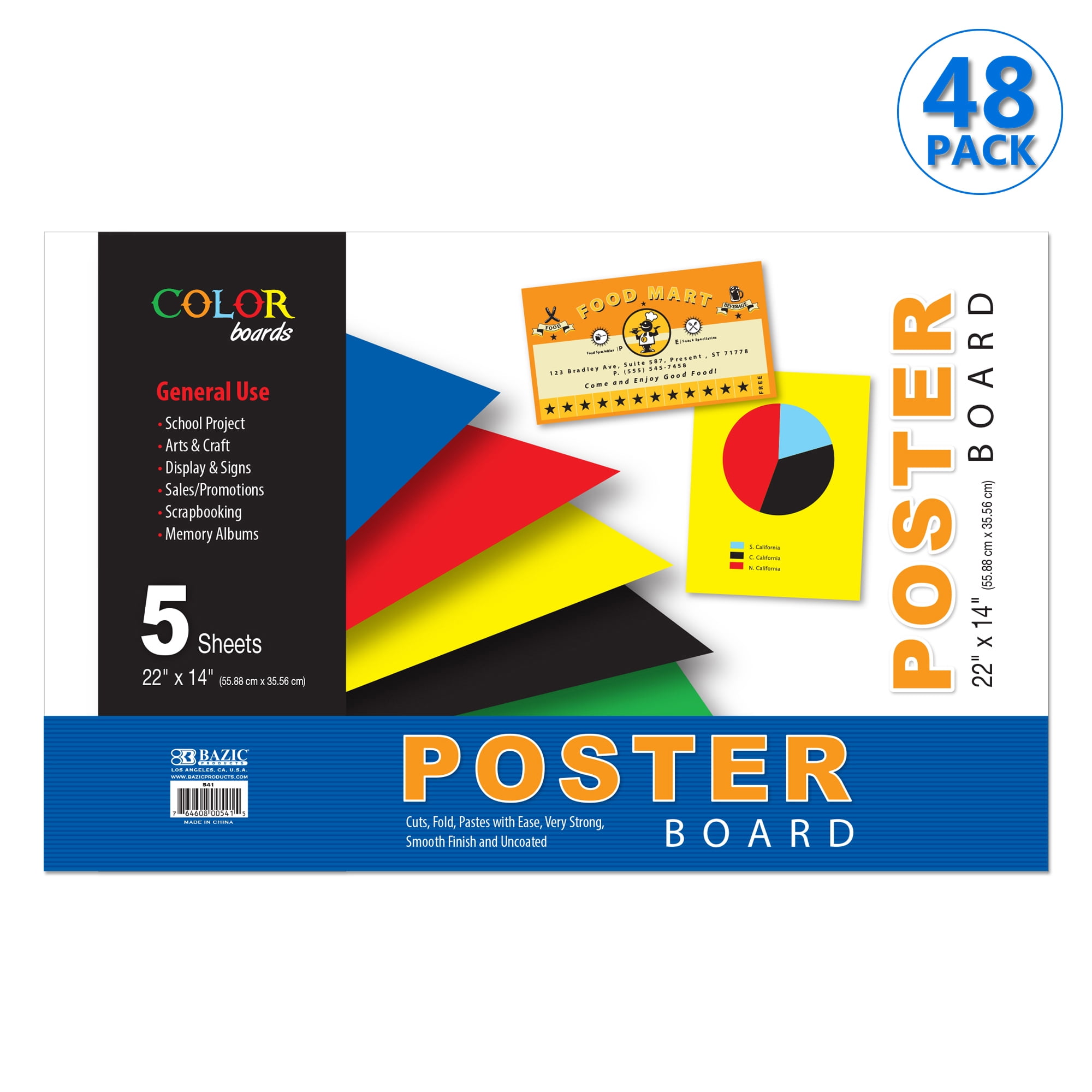 BAZIC Poster Board Assorted Color 22" X 14", For Crafting (5/Pack), 48 ...