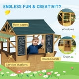 Qaba Outdoor Playhouse, Foldable Wooden Kids Cottage with Windows ...