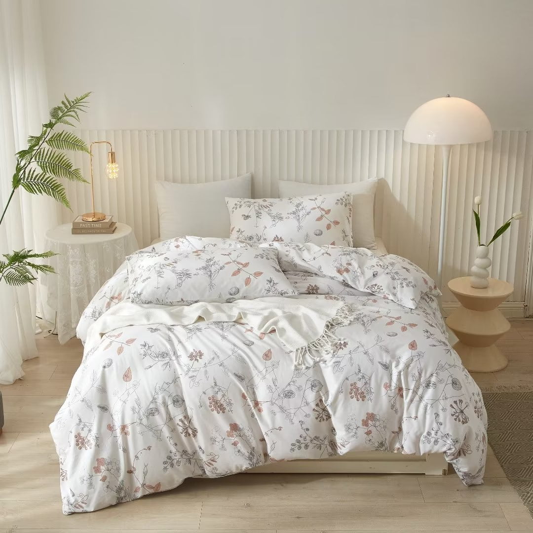 Mucalis Floral Duvet Cover Set Queen White 100% Cotton Duvet Cover 3pcs ...