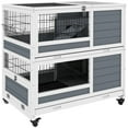 PawHut Bunny Cage: 2-Tier Indoor Rabbit Hutch with Metal Doors, Wheels ...