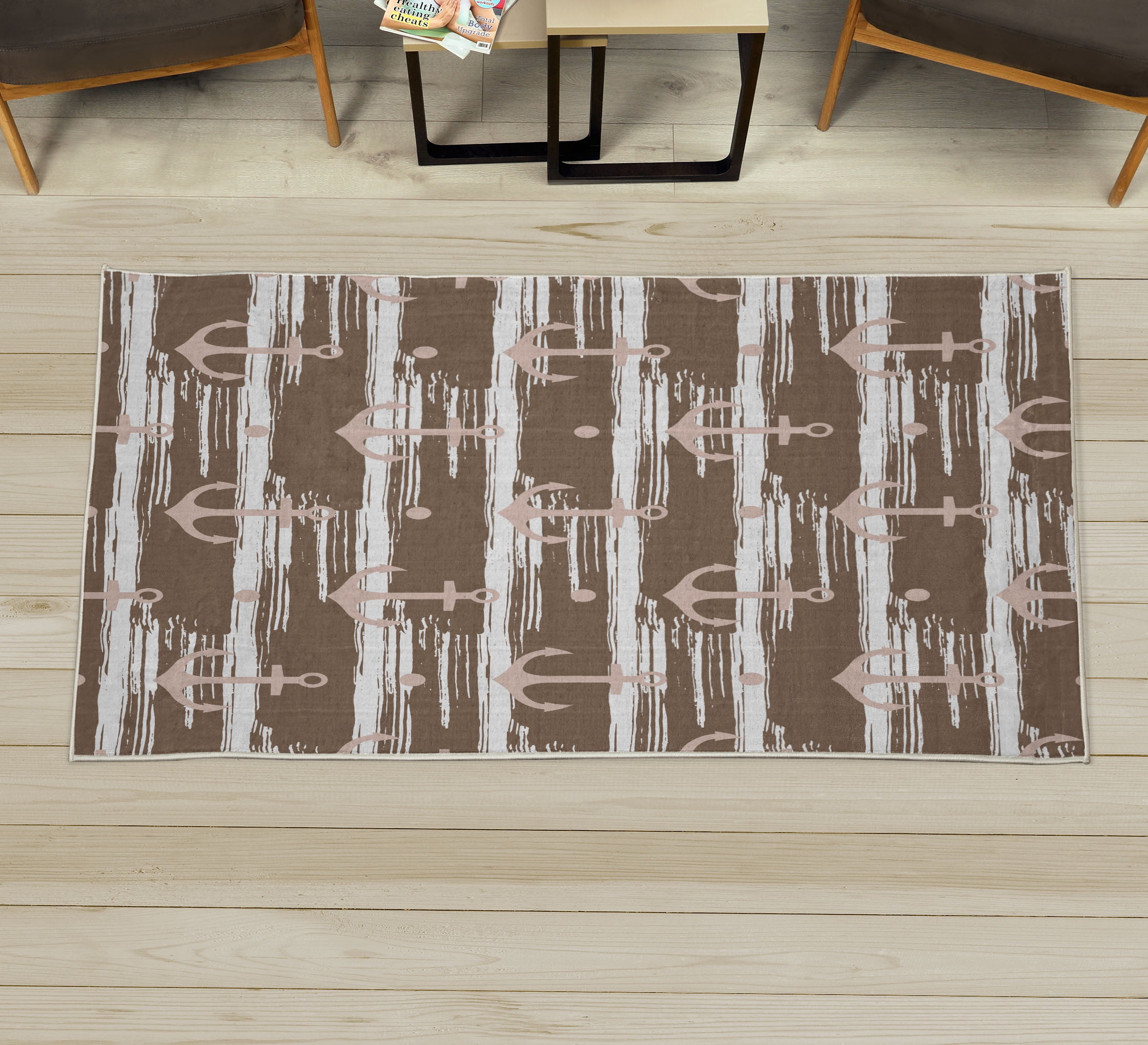 Marine Decorative Rug, Anchors and Skulls Crossed Bones Dots Pirate ...