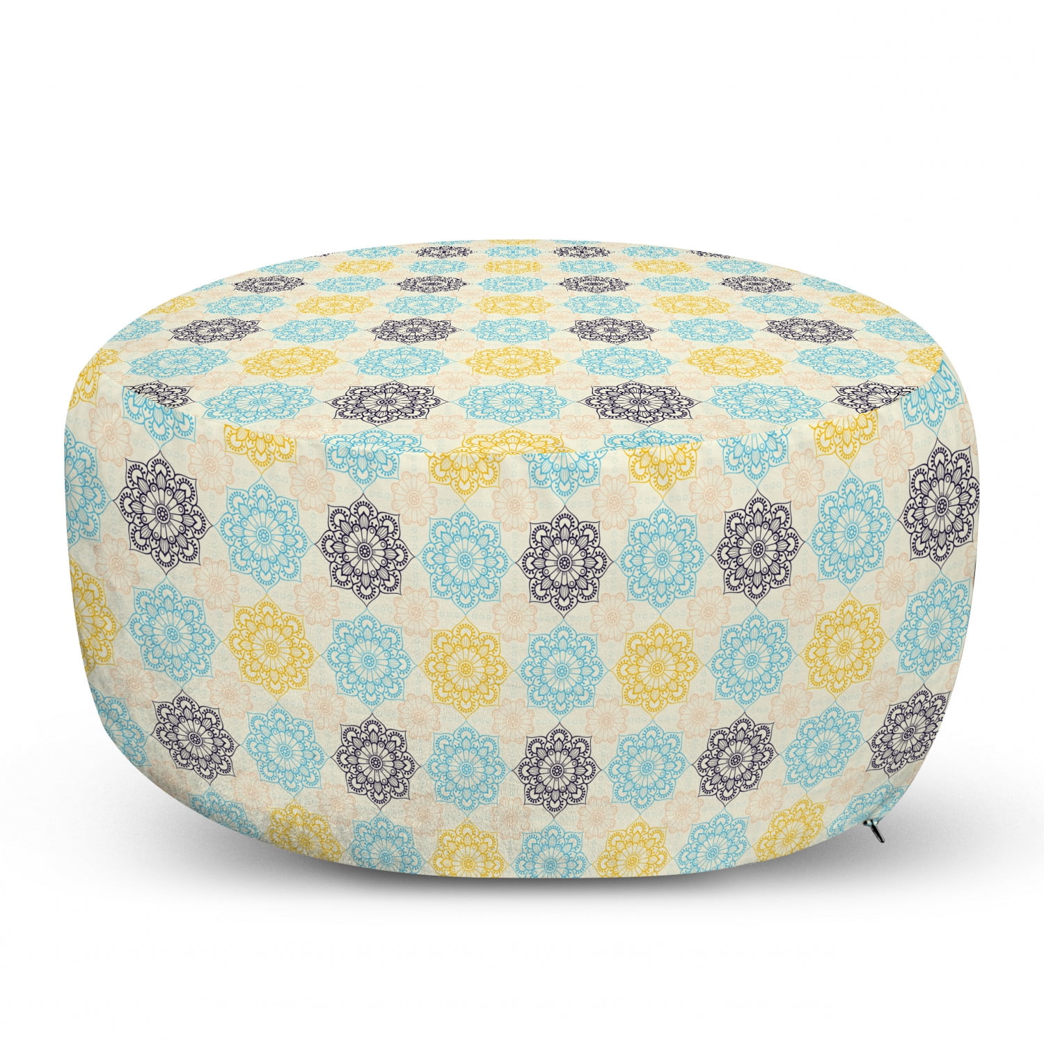 Moroccan Pouf Cover with Zipper, Symmetrical Pattern with Folkloric Art ...