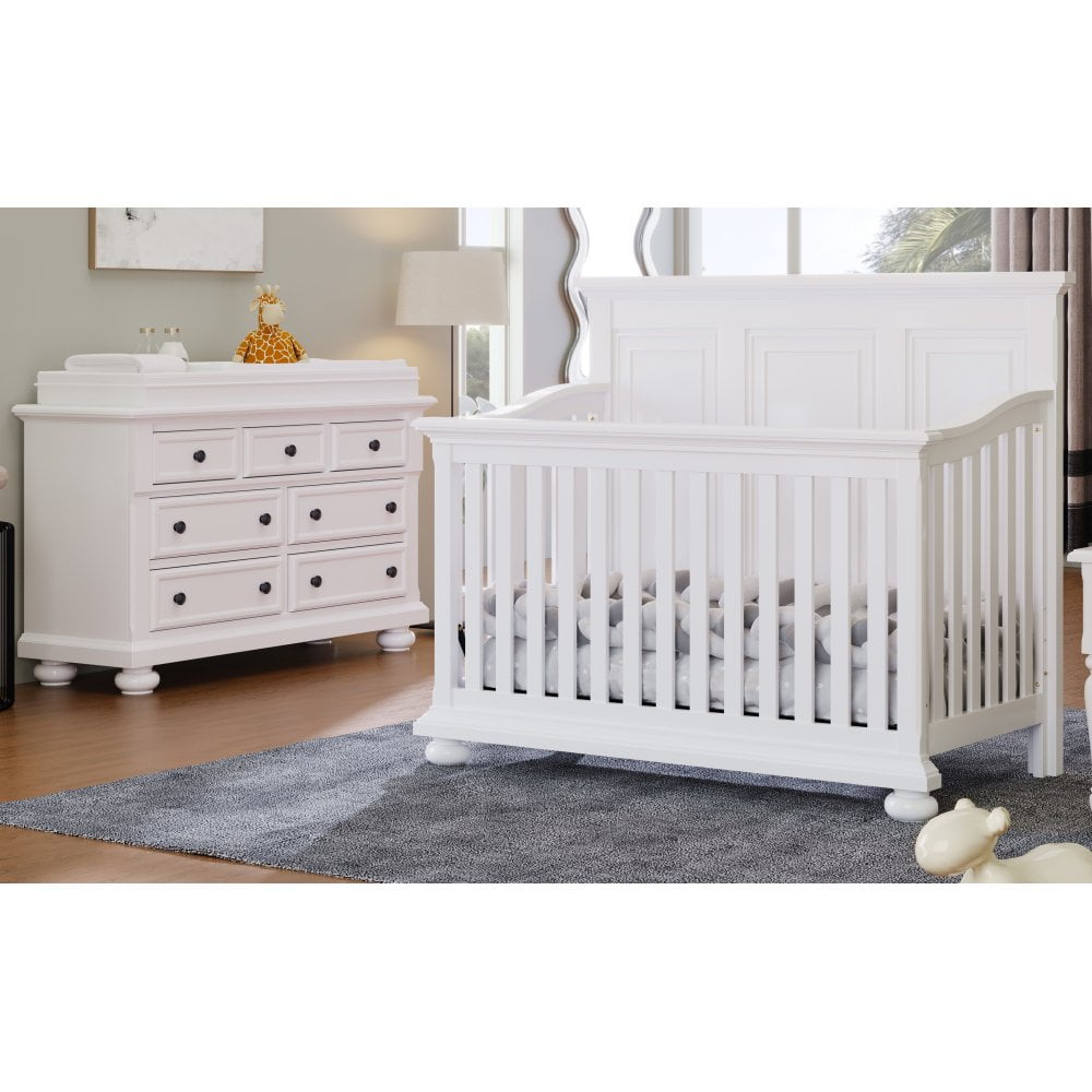 GZXS Modern 3 Pieces Bedroom Sets, Convertible Baby Crib + 7-Drawers ...