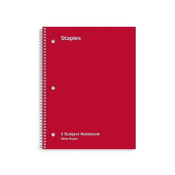 Staples 3-Subject Notebook 8" x 10.5" Wide Ruled 120 Sheets Assorted ...