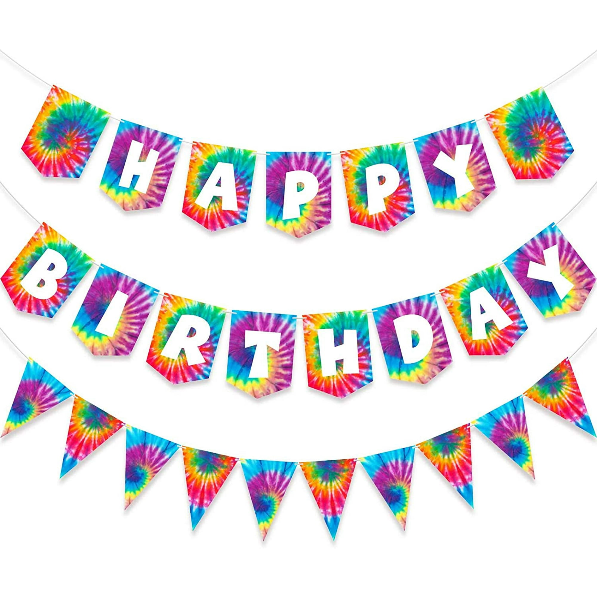 2 Pieces Tie Dye Birthday Party Supplies Happy Pennant Banner For Art ...