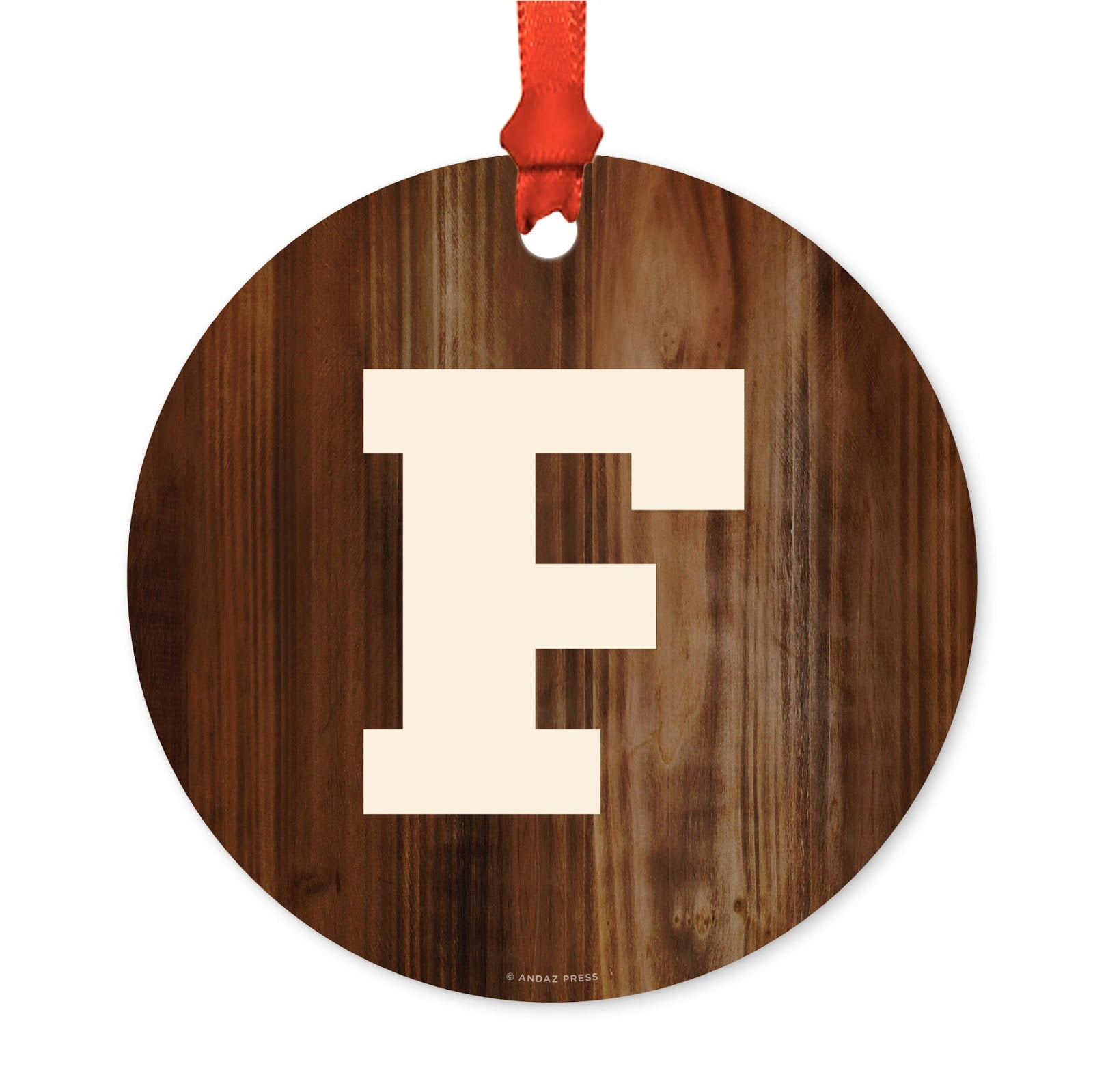 Metal Christmas Ornament, Monogram Letter F, Rustic Wood, Includes ...