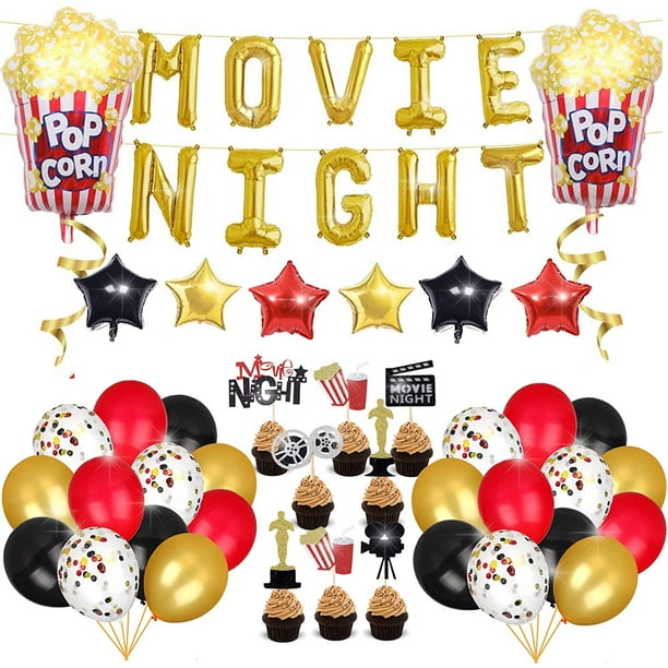 Movie Night Decorations Popcorn Star Foil Balloons for Hollywood Oscar ...