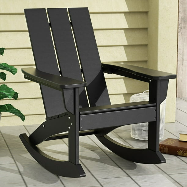 GARDEN Modern Plastic Outdoor Rocking Chair for Patio Porch, Black ...