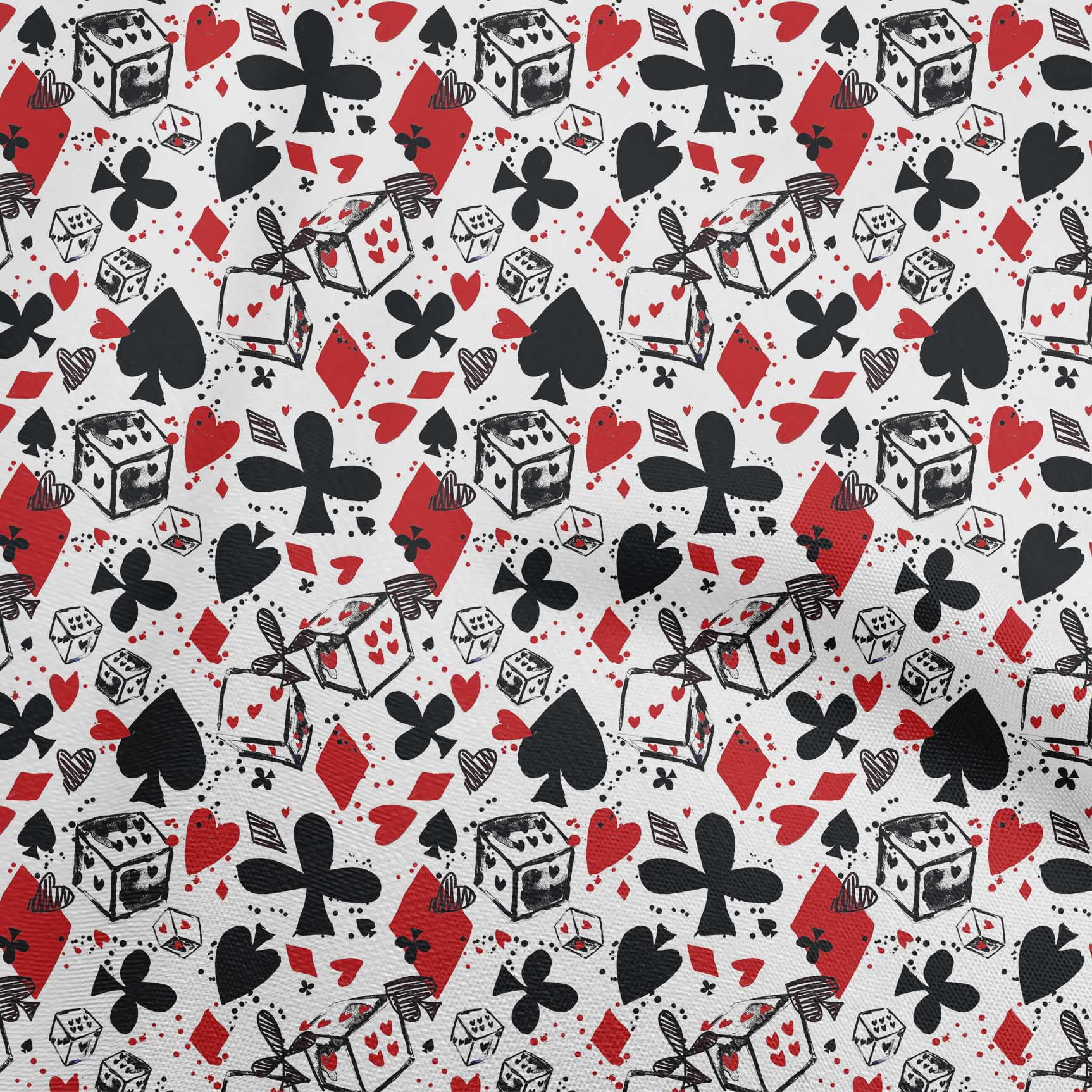 oneOone Viscose Chiffon Red Fabric Poker Card Quilting Supplies Print ...