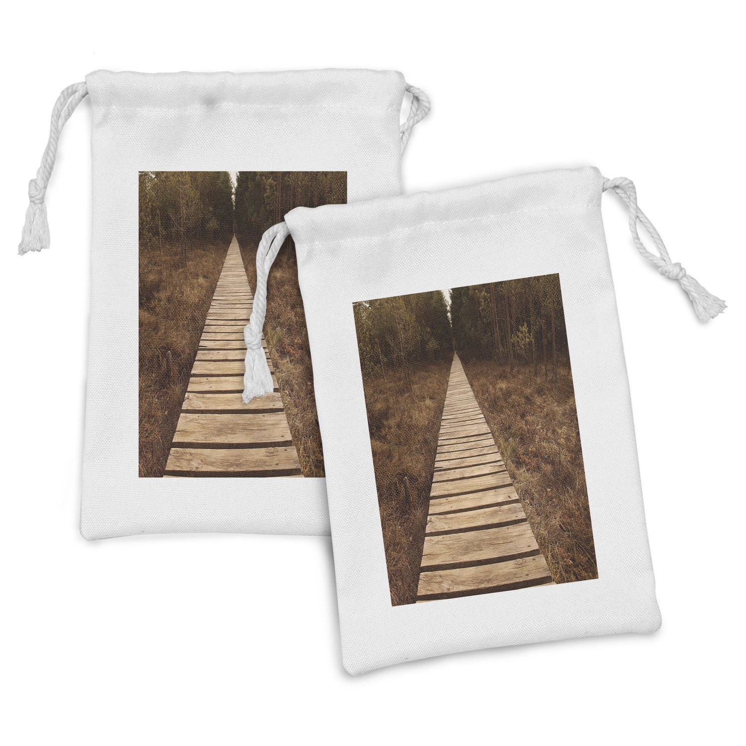 Landscape Fabric Pouch Set of 2, Wooden Path Heading to the Forest Walk ...