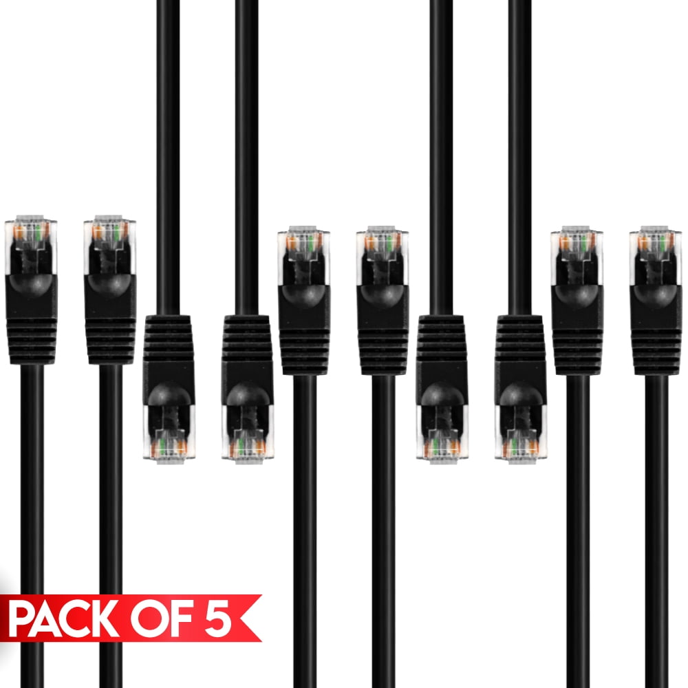 Cmple - [5 PACK] 10 Feet Cat5e Cable, Ethernet Patch Cord, Black Cat5 ...