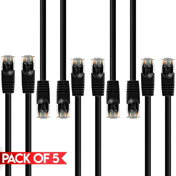 Cmple - [5 PACK] 5 Feet Cat5e Cable, Ethernet Patch Cord, Black Cat5 ...